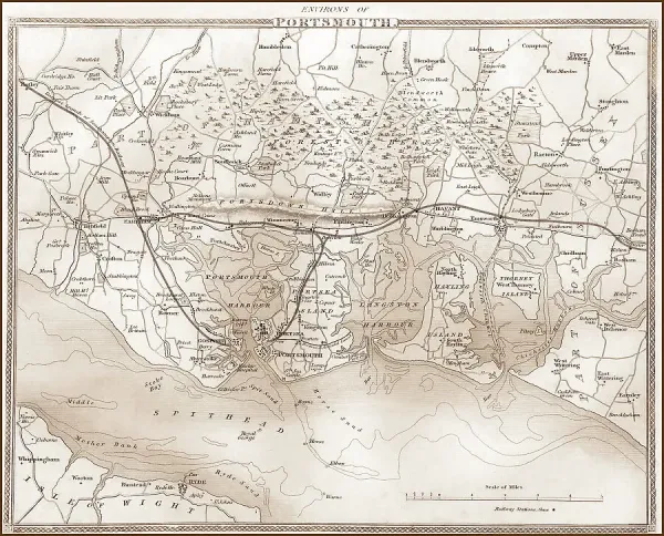 1840s Victorian Map Of The Portsmouth Area Vintage