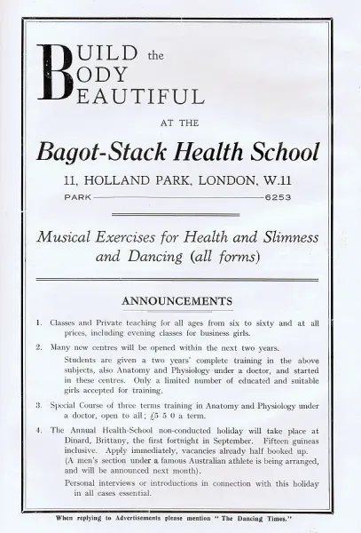 An advertisement for the Bagot-Stack Health School of 11