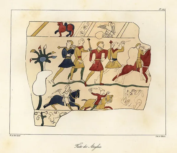 Anglo-Saxon soldiers flee from the battlefield after