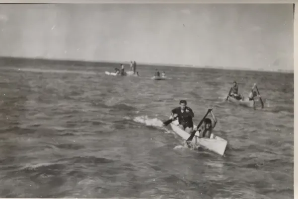 Boy scouts in boating relay race, British Honduras