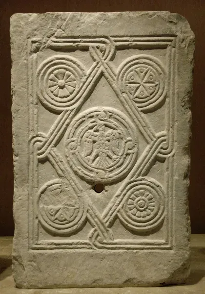 Byzantine Art. Marble slab with geometrical relief. Greece