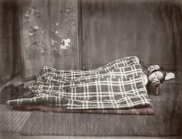 c. 1880s Japan young women sleeping under eiderdown