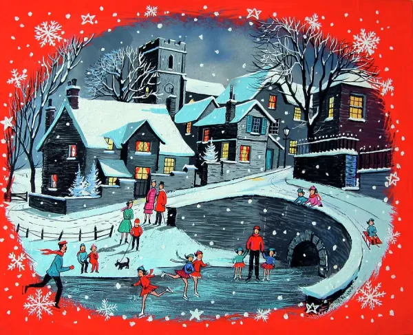 Vintage Christmas Snow Scenes Let It Snow Christmas Cards – Retro
