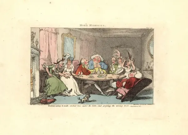 Gentleman trying to play footsie with a beauty at the table