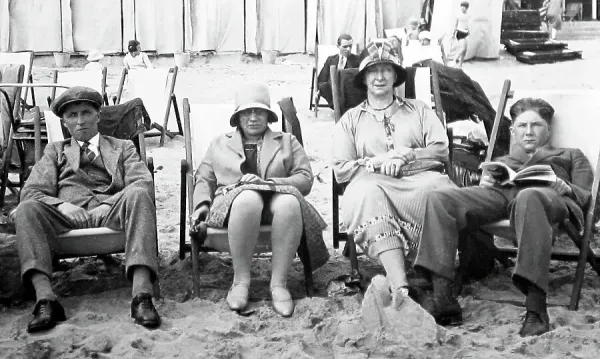 Holidaymakers not having fun on the beach in the 1920s Date
