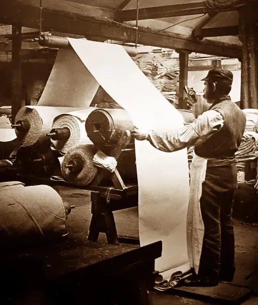 Inspecting linen, linen production, Victorian period