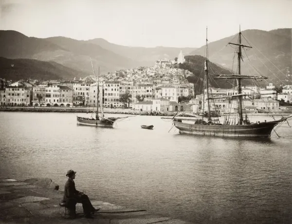 Italy c. 1880s ships, boats in the harbour at Sanremo