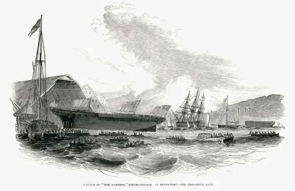 Launch of The Avenger Steam Frigate at Devonport Dockyard