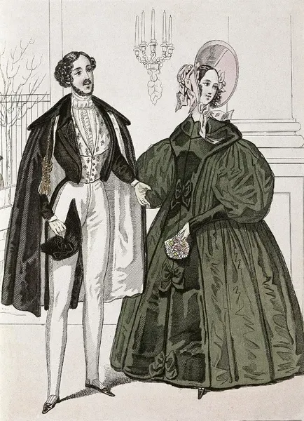 Man and woman dressed in the fashion of the first half of