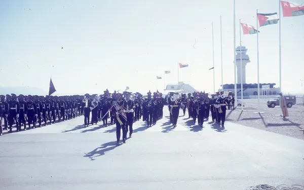 Military parade for King Hussein of Jordan, Salalah airport