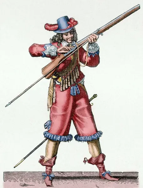 Musketeer of the Infantry of Louis XIV blowing the fuse of