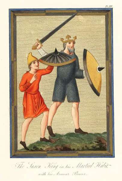 Saxon king in his martial habit with his armour bearer