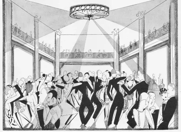 Sketch by Fish showing dancing at the Kit-Cat Club