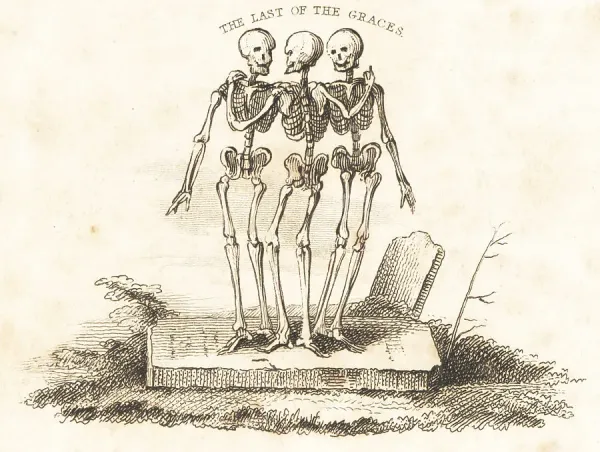 Vignette of three skeletons on a gravestone Our beautiful Wall Art and ...