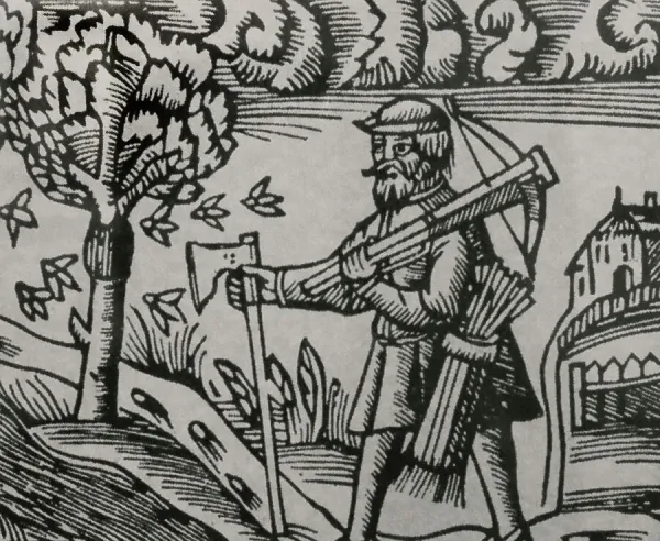 Woodcut depicting a peasant with axe, bow Our beautiful Wall Art and ...
