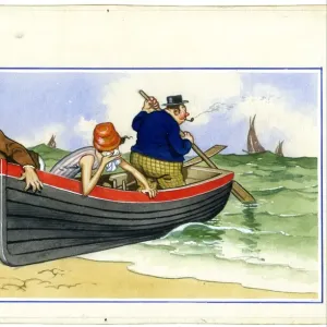 Comic postcard, Sea sickness in a rowing boat Date