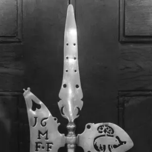 Weapons. Halberds and spearhead. Colored engraving